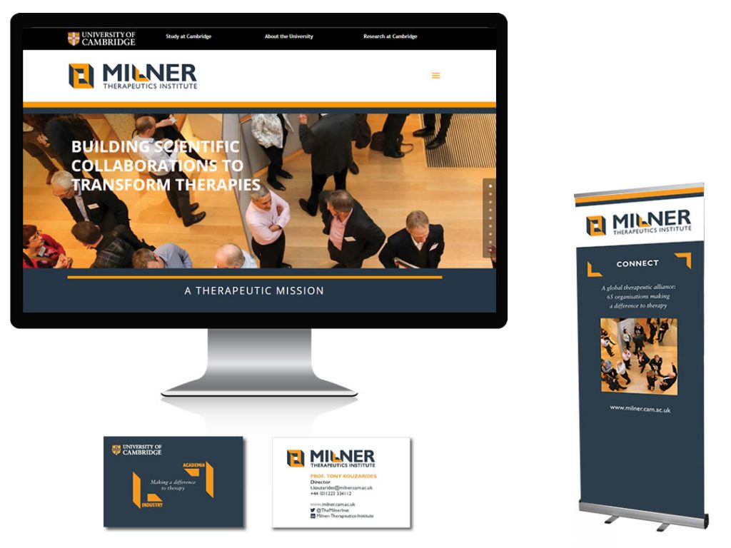 Milner Therapeutics Institute | logo, brochure + banner designs | fuz
